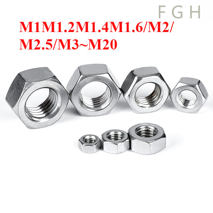 [FGHLM-1-y หัวน็อต ตัวเมีย หกเหลี่ยม สแตนเลส 304 เกลียวมิล หยาบ M1-M20 ...