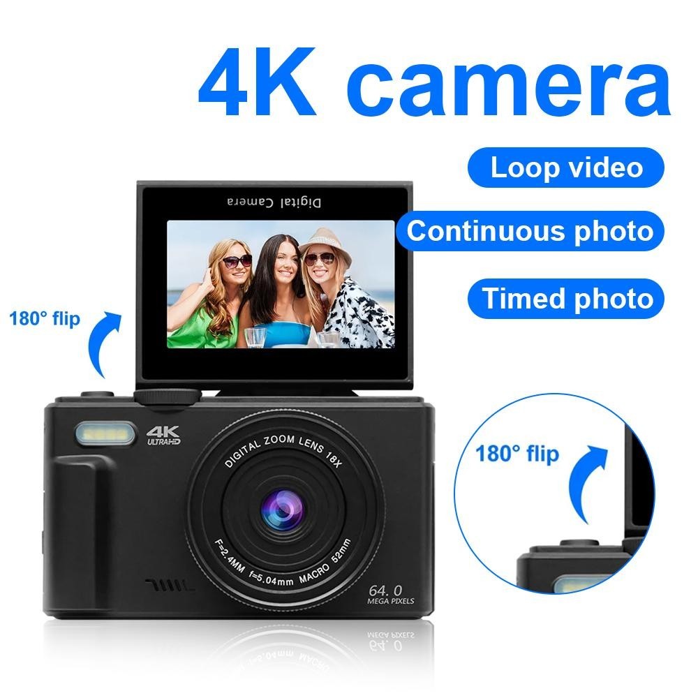 กล้องถ่ายภาพดิจิตอล 4K 18X Digital Zoom Vintage Vlog 64MP 180° กล้อง ...