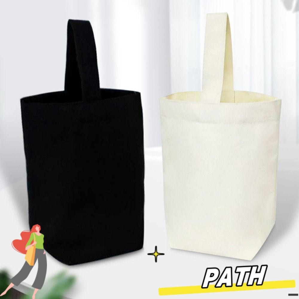 Path Tote Bag กระเป๋าถือผ้าแคนวาสสีทึบสีดําสีเบจ Creative Casual Daily ...
