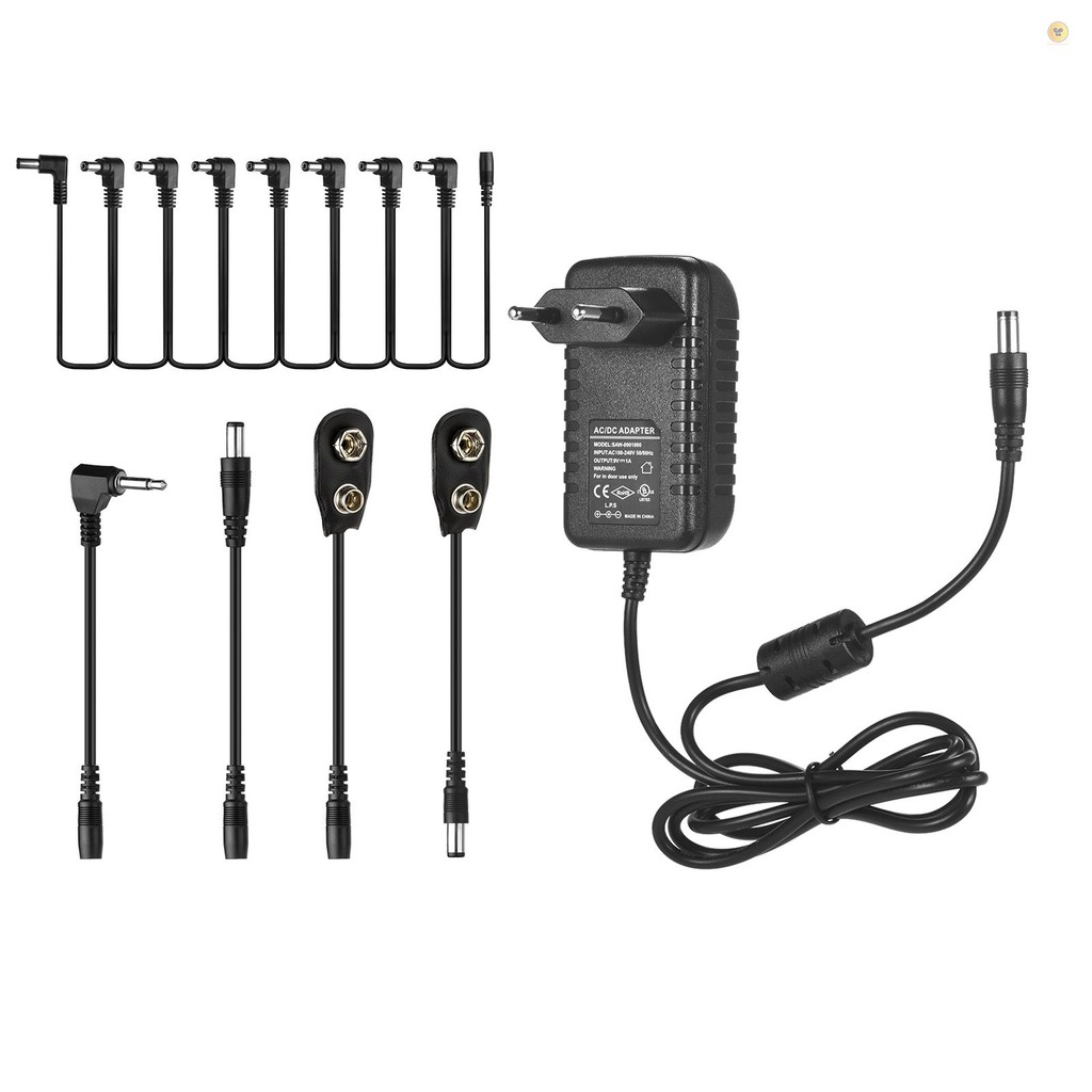 Caline CP-07B อะแดปเตอร์จ่ายไฟเอฟเฟกต์กีตาร์ DC 9V 1A พร้อมสายเคเบิลโซ่ ...