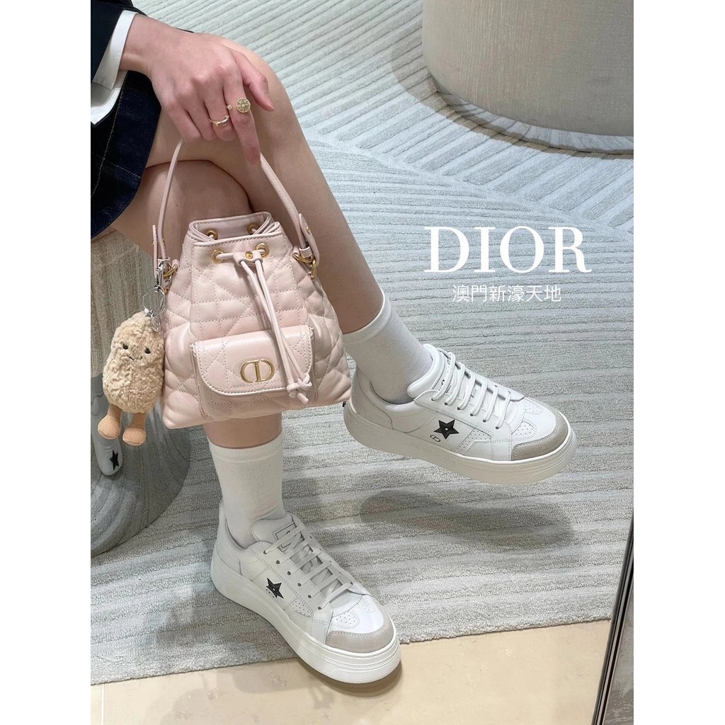 Dior Mini Bucket Bag กระเป๋าถือสีชมพู กระเป๋าสะพายหนังเต็ม | Shopee ...
