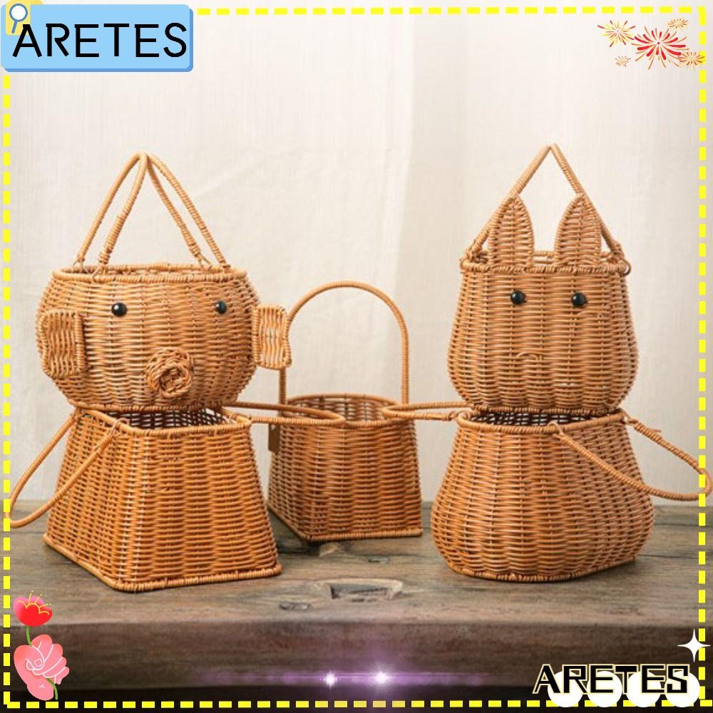 ARTEES ตะกร้าเก็บถาดผลไม้ขนมปัง, ตะกร้าสานหวายเลียนแบบแบบพกพาทอมือ, ที่เก็บของกระจุกกระจิก 5 รูป ...