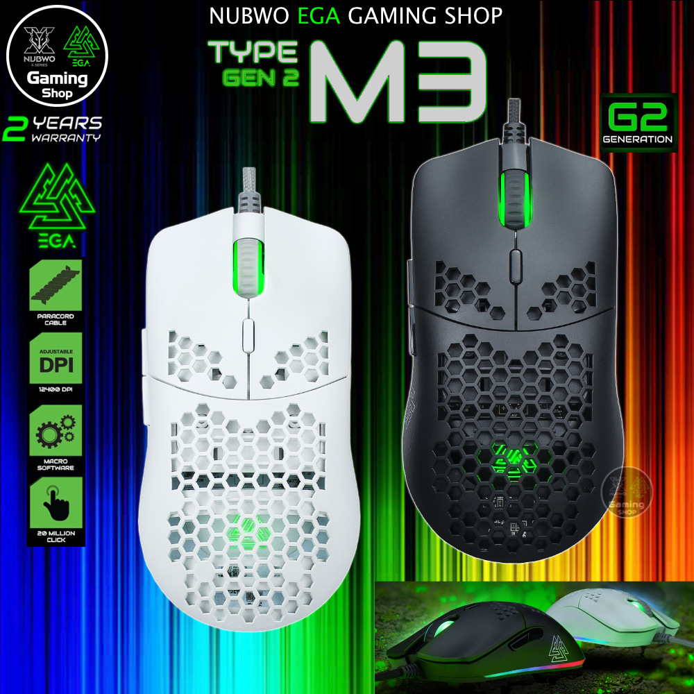 🎮 GAMING NUBWO EGA MOUSE TYPE M3 GEN 2 PIXART 3327 MACRO มีไฟ RGB เมาส์ ...