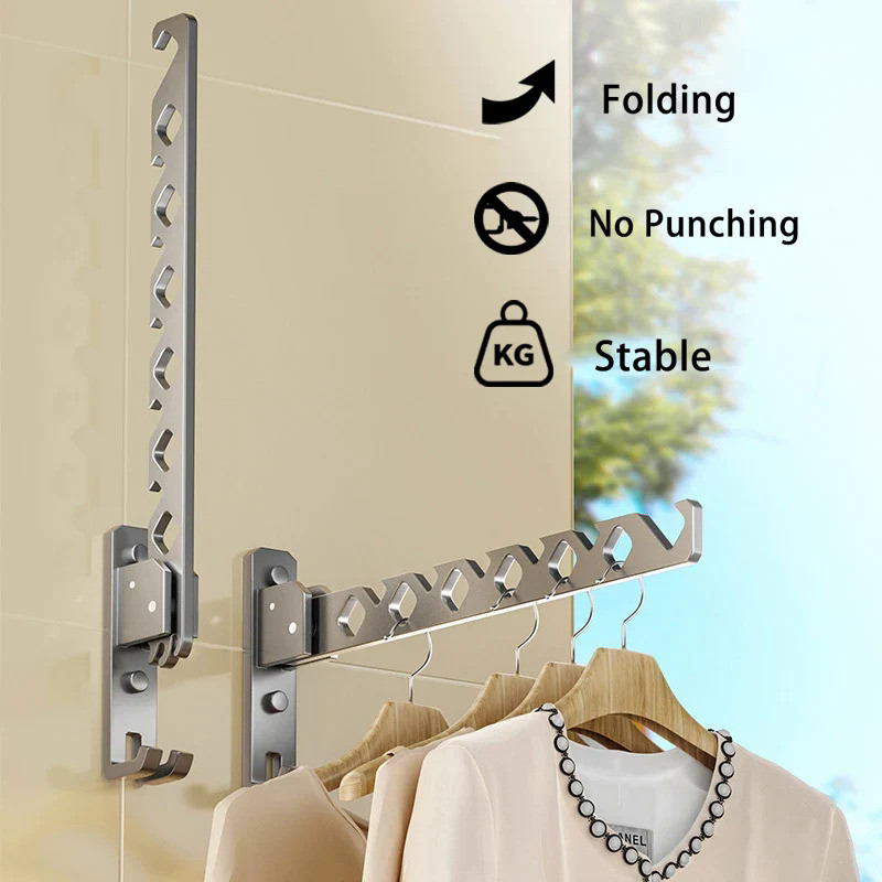Wall Mounted Clothes Hanger No Punching Folding Drying Racks ...
