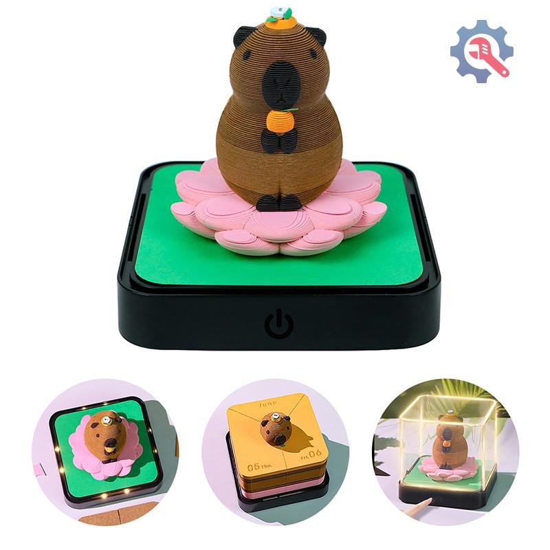 [GEX] 2026 ปฏิทินตั้งโต๊ะพร้อมไฟ LED น่ารัก Capybara 3D ปฏิทินฉีกขาดกระดาษแกะสลัก Art Memo Pad ...