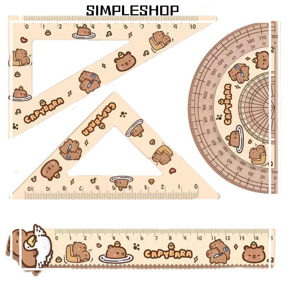 SIMPLESHOP 4 ชิ้น/เซ็ต Soft ไม้บรรทัดชุด, น่ารักการ์ตูนอะคริลิค Capybara ชุดไม้บรรทัด ...