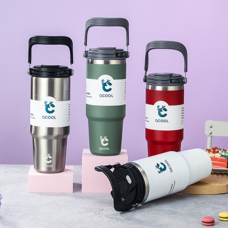 แก้วเก็บอุณหภูมิ QCOOL แก้วเก็บความเย็น/ร้อน แก้วสแตนเลส SUS304 = 600ml 750ml 900ml 1050ml ...