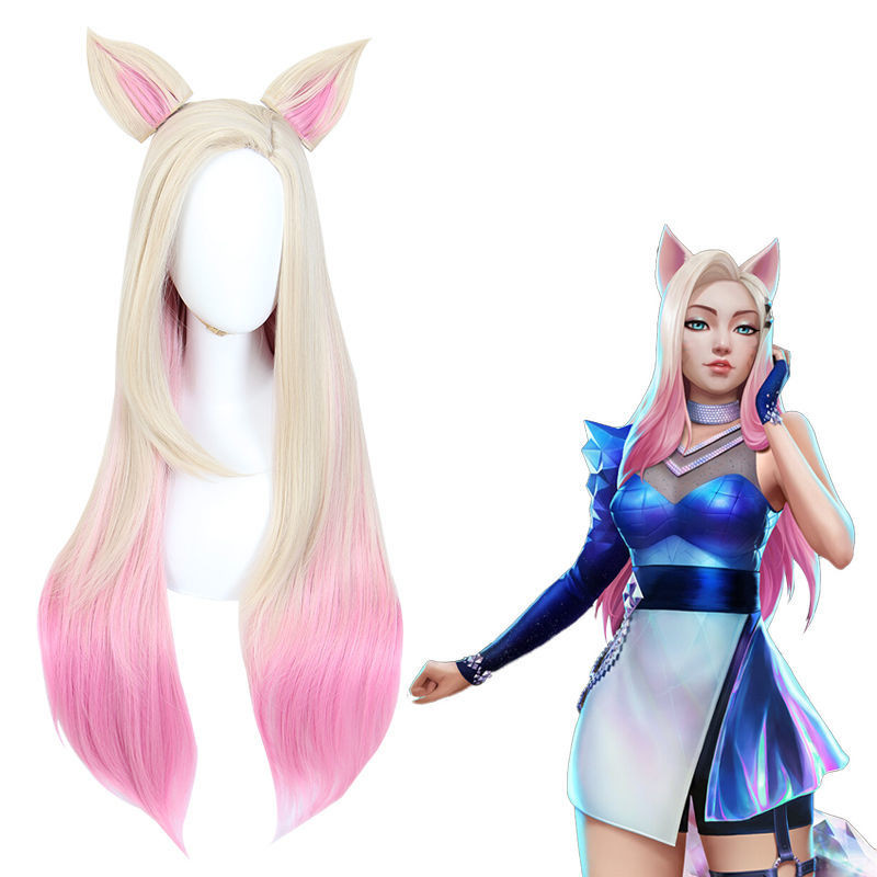 " พร้อมส่ง 』 League of Legends LOL KDA Ari cos วิกผมผงไล่ระดับสีเหลืองอ่อนพร้อมหู | Shopee Thailand