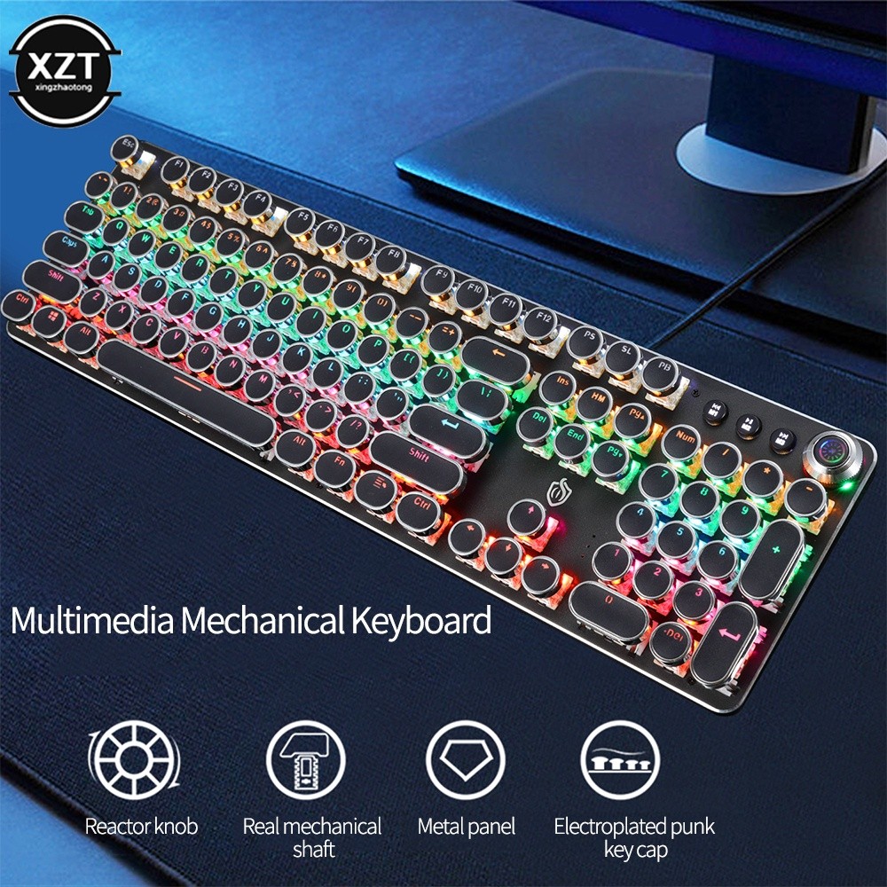 K820 Retro Punk Electroplating Knob Luminous Mechanical Keyboard แกนสี ...