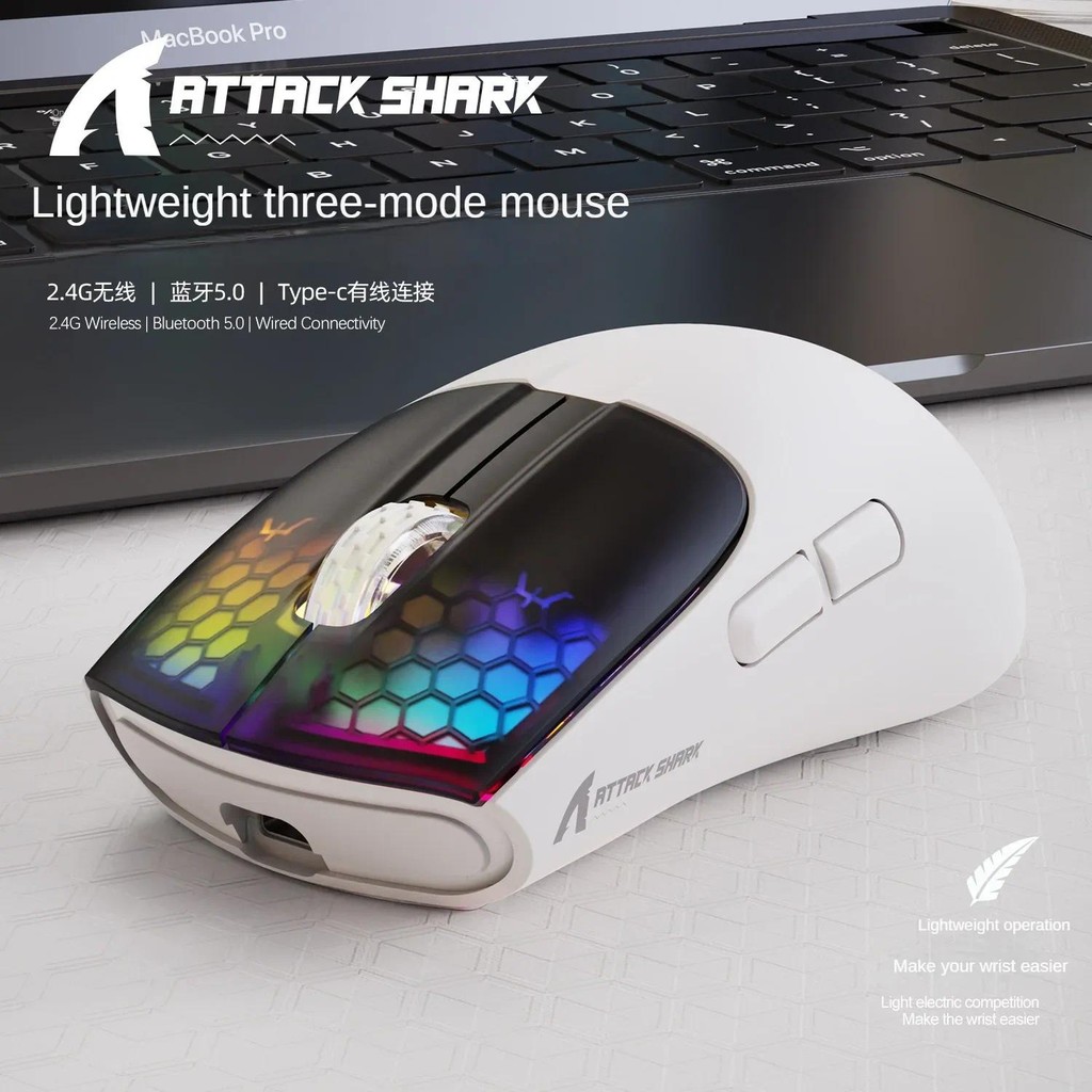 Attack Shark X5 เมาส์ไร้สายสามโหมดบลูทูธ 2.4G RGB น้ําหนักเบา PAW3212 E ...