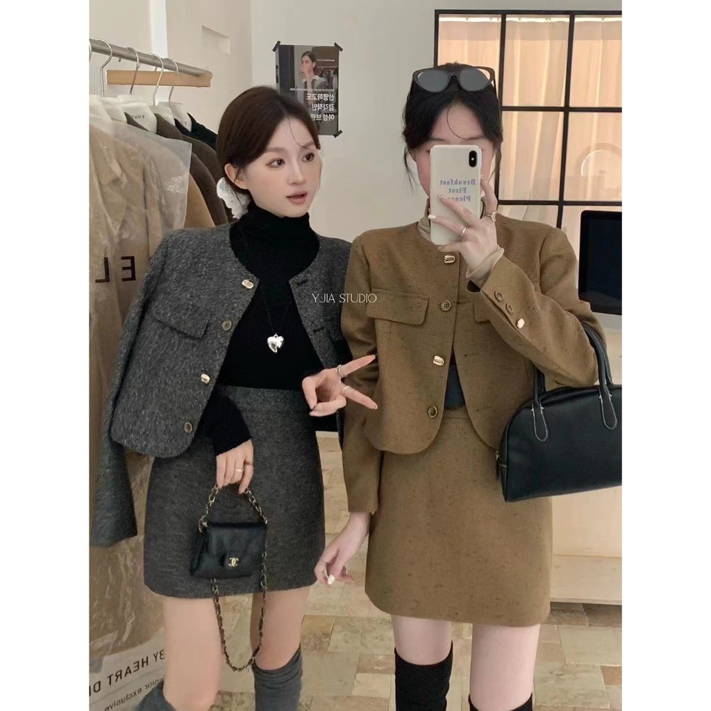 🧡🧵 เซ็ตสองชิ้น เสื้อคลุม+กระโปรง ผ้าดีเกรดพรีเมี่ยม แฟชั่นเกาหลี TAG KOREA 🧵🧡 | Shopee Thailand