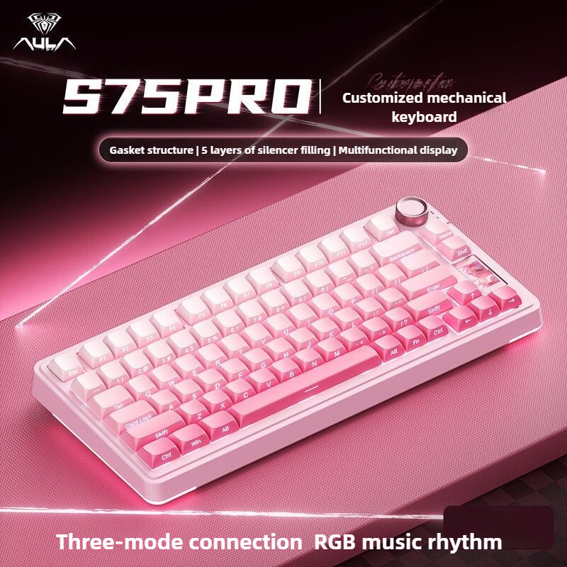 AULA S75 Pro 3 โหมดแบบมีสาย/2.4G/บลูทูธคีย์บอร์ดพร้อมจอแสดงผลปะเก็น Full-key Hot Swappable 80 ...