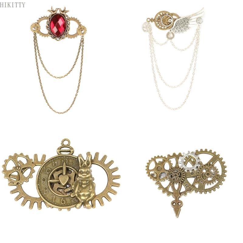 Hik เข็มกลัดวินเทจพร้อมเกียร์ Steampunk เข็มกลัด Pins คลิปหนีบปกอุปกรณ์ ...
