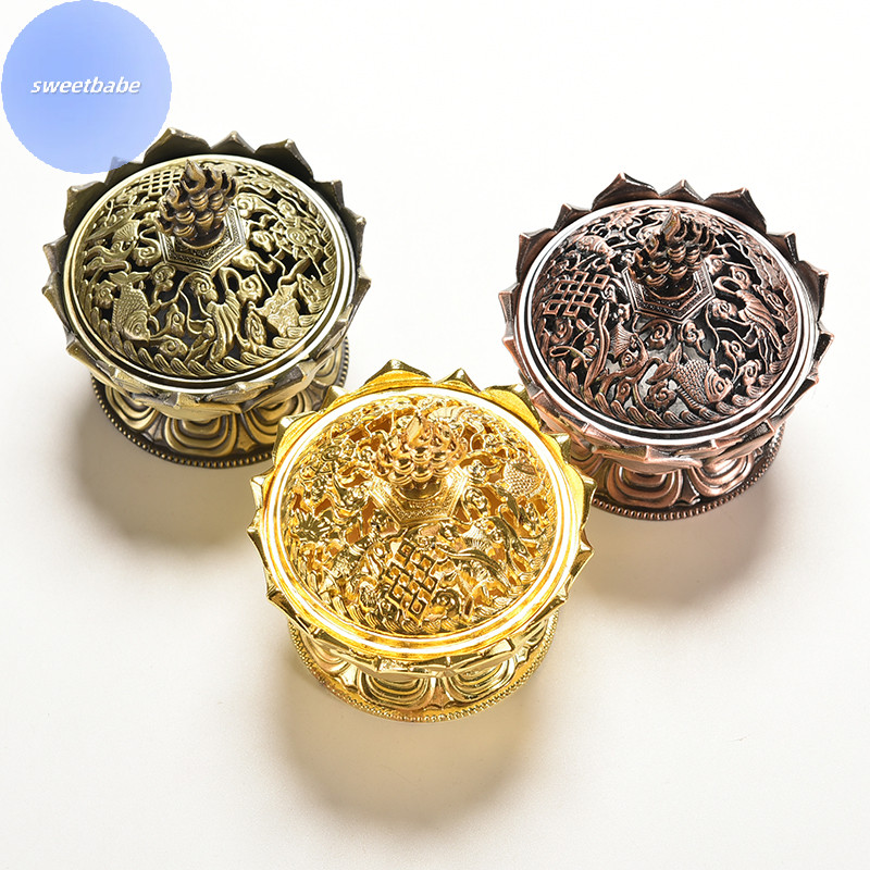 Sebabe ทิเบตรวบรวม Bronze มงคล Lotus Shape รูปปั้นกล่องธูป Burner ...