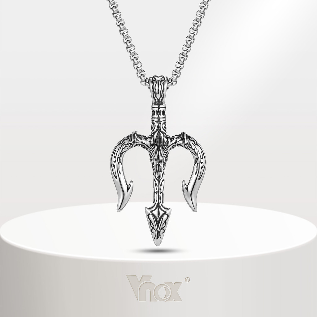 Vnox Trident จี้สําหรับผู้ชาย, Punk Heavy Vintage สแตนเลสสแกนดิเนเวียน ...