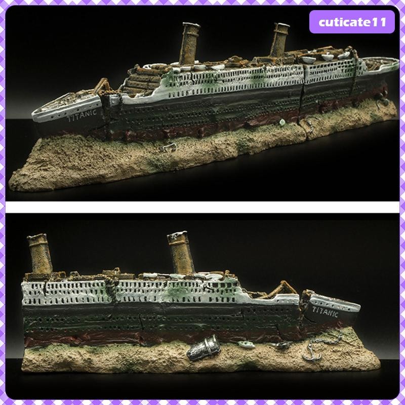 [Cuticate1] ตู้ปลาตู้ปลา Titanic Shipwreck เรือเครื่องประดับตกแต่งภูมิ ...