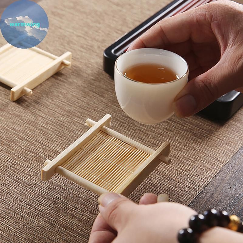 Warmwing ไม้ไผ่ถ้วยชาตาราง Placemats Coaster ร้านอาหารห้องครัวห้องนั่งเล่นธรรมชาติ Retro อุปกรณ์ ...