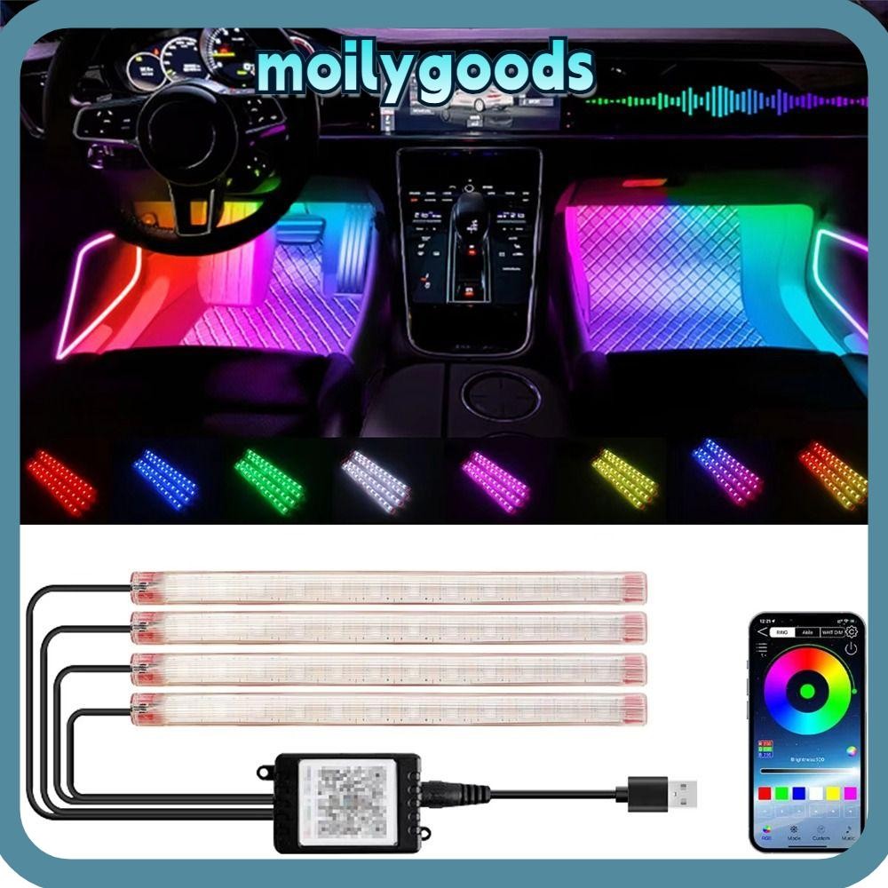 MOILYHD ไฟ LED รถเท้า, พร้อมการควบคุมแอป USB ภายในรถ Ambient โคมไฟ ...