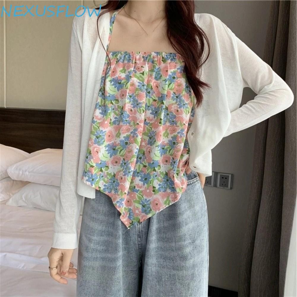 Nexusflow Sweet Flower Halter Vest เสื้อครอปแขนกุดลายดอกไม้ ดีไซน์สไตล์ STREETWEAR สำหรับสาวหวาน ...