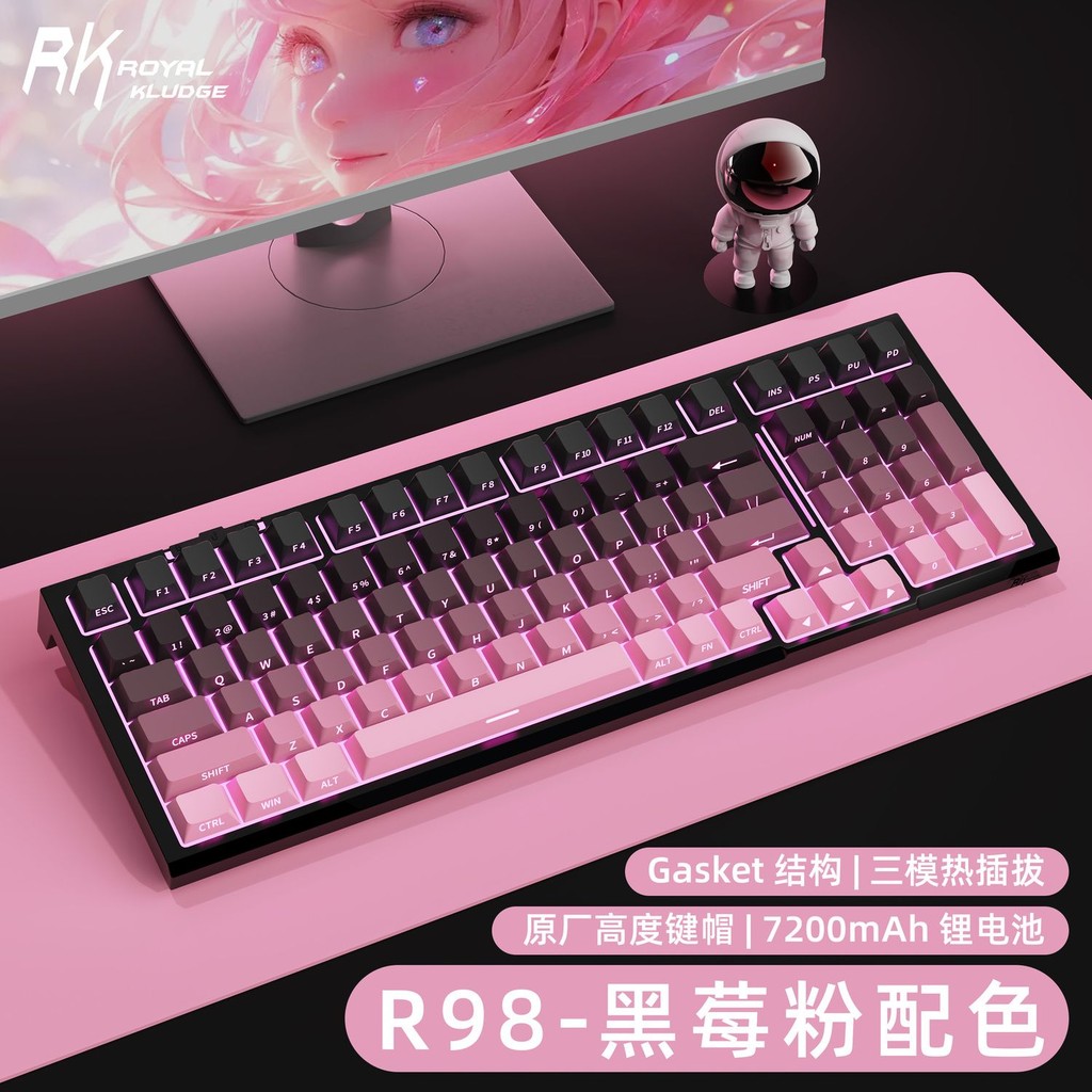 Rk R98 99key 3 โหมด RGB Backlit 2.4G/BT5.1/USB-C Hot Swappable Mechanical Keyboard Pre-lubed ...