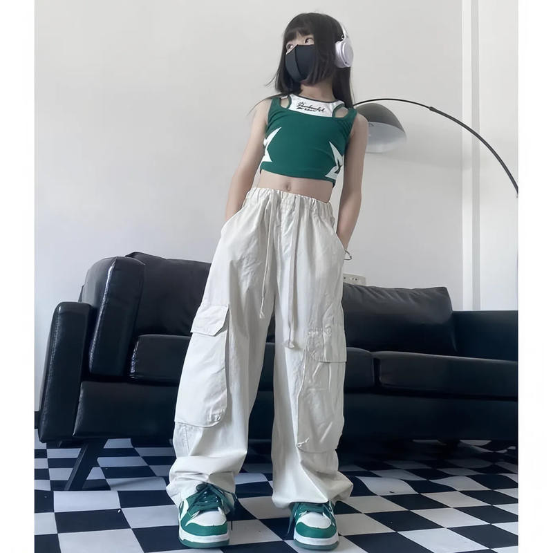 [KeDaYa] พร้อมส่ง เสื้อแขนกุดสไตล์เกาหลี กางเกงคาร์โก้วินเทจอเมริกัน ...