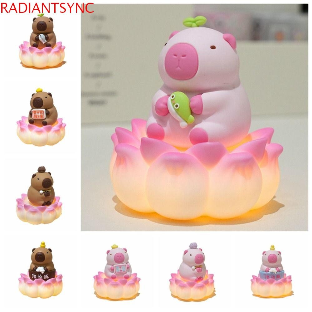 Radiantsync Capybara รูปของเล่น,ฐานบัวพร้อมไฟจําลอง Capibara รุ่น,ตัวการ์ตูนรูปน่ารัก Capybara ...