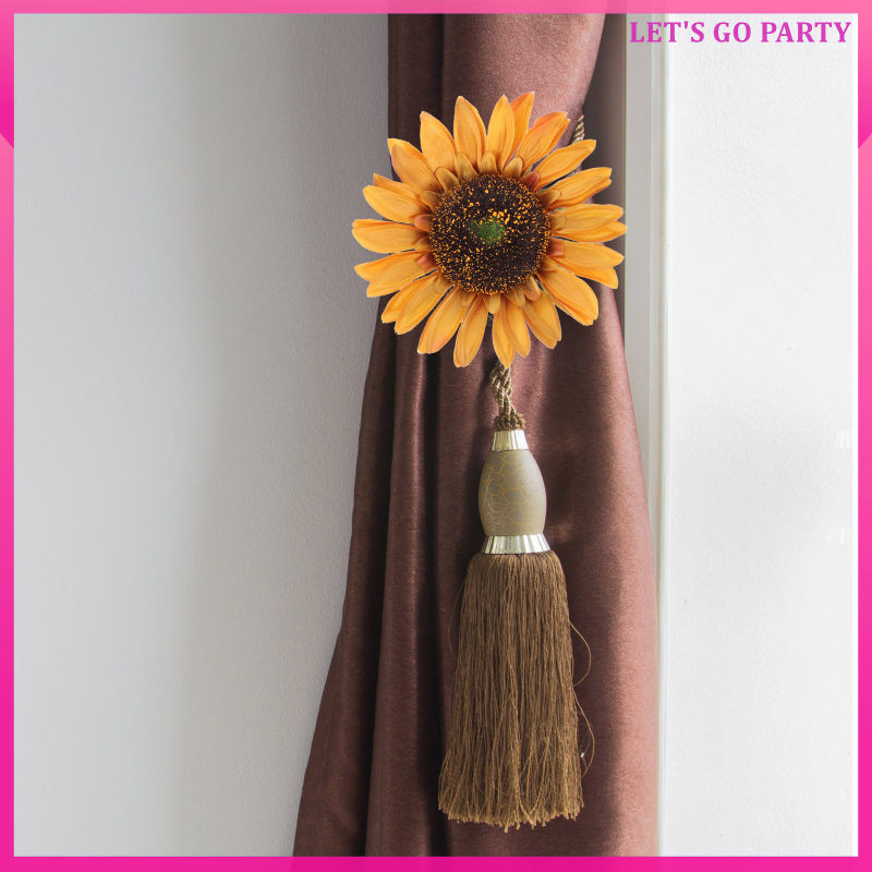 2 ชิ้นผ้าม่านดอกทานตะวัน Tie Backs Clamp Holdback คลิป 12x12 ซม.ผ้าไหม ...