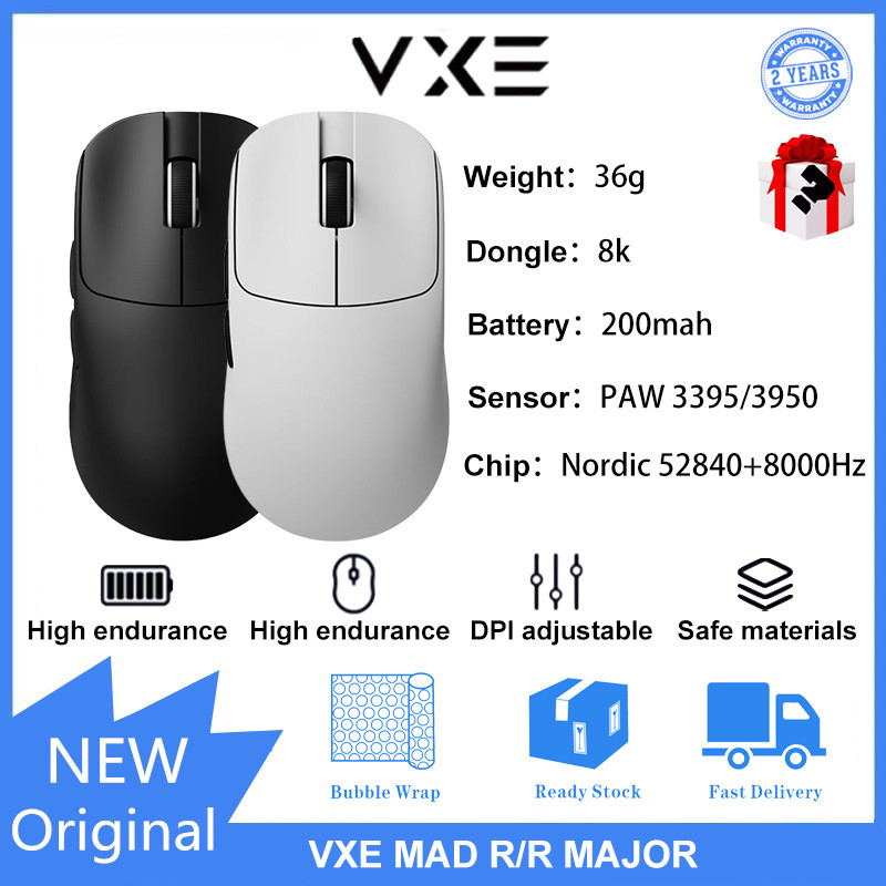 Vxe MAD R/R MAJOR เมาส์สําหรับเล่นเกมสองโหมดไร้สาย PAW3395/3950 รองรับแบบมีสาย/ไร้สาย 8k ...