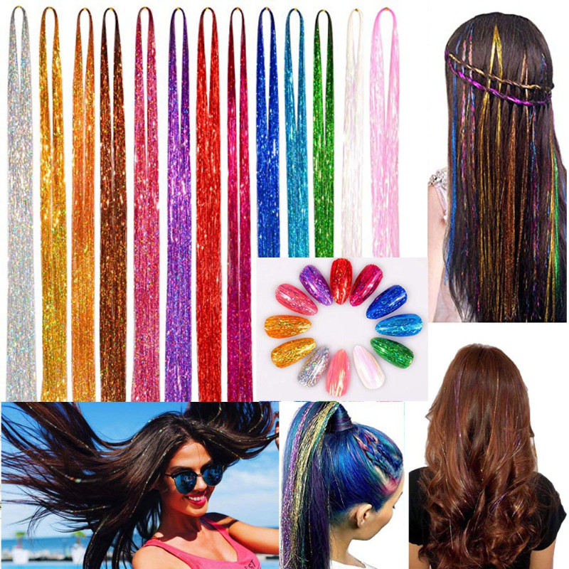 ผม Tinsel Strands สําหรับผู้หญิงสาว - Tinsel Hair Extensions Sparkling ...