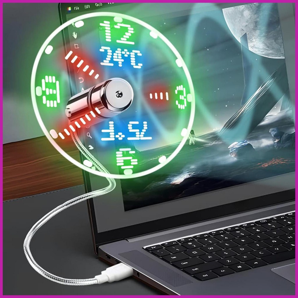 Led USB Clock Fan LED Digital Fan ส่วนบุคคลแบบพกพา USB LED Clock พัดลม ...