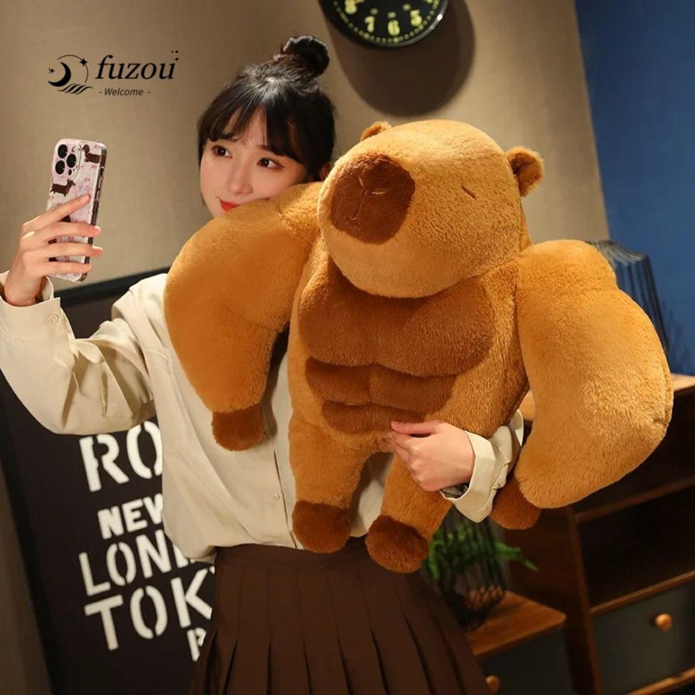 Fuzou กล้ามเนื้อ Capybara Plushies ของเล่น, PP ผ้าฝ้ายนุ่ม Capybara Plush กล้ามเนื้อ Man หมอน ...