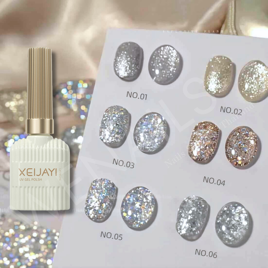 XEIJAYI สีเจลกากเพชร กลิตเตอร์ มี6สี (NN101) สีเจลทาเล็บ ฝาทอง 15ml ...