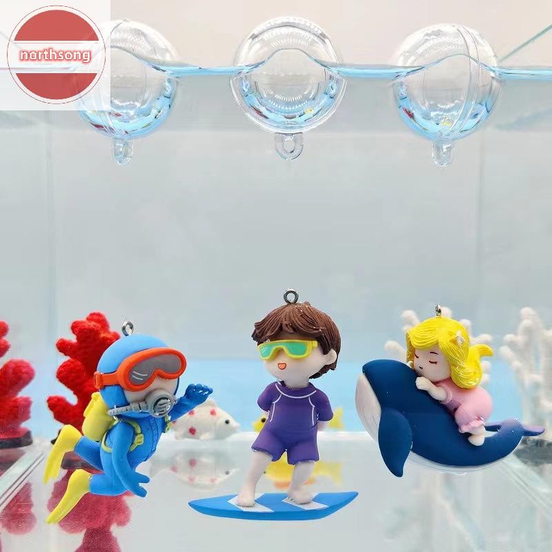 NOR Whale ขี่สาว Aquarium ตกแต่ง Ball พลาสติกลอย Diver ถังปลา ...