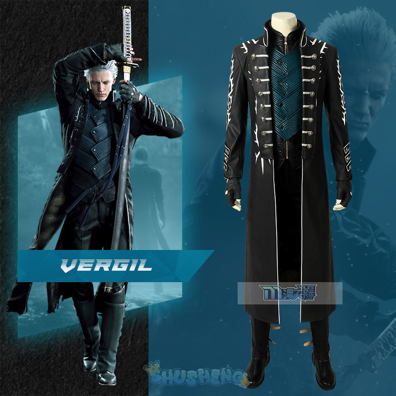 ผู้ชาย Hero Vergil คอสเพลย์เครื่องแต่งกายสําหรับฮาโลวีนคริสต์มาสเกมร้อน ...