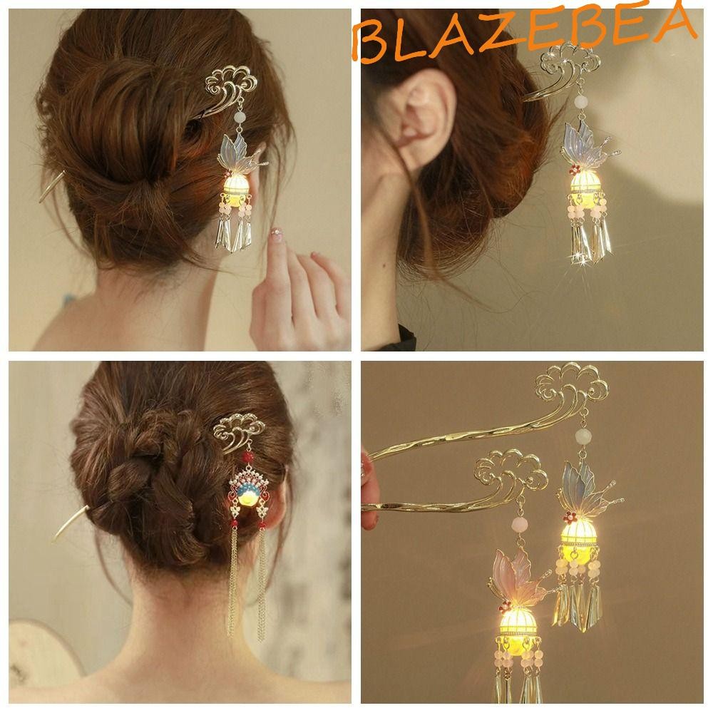 Blazebea กิ๊บโคมไฟเรืองแสง, ไฟ LED มุกโคมไฟ LED พู่ผม Stick, โบราณเรืองแสงสไตล์จีนผม Sticks ...