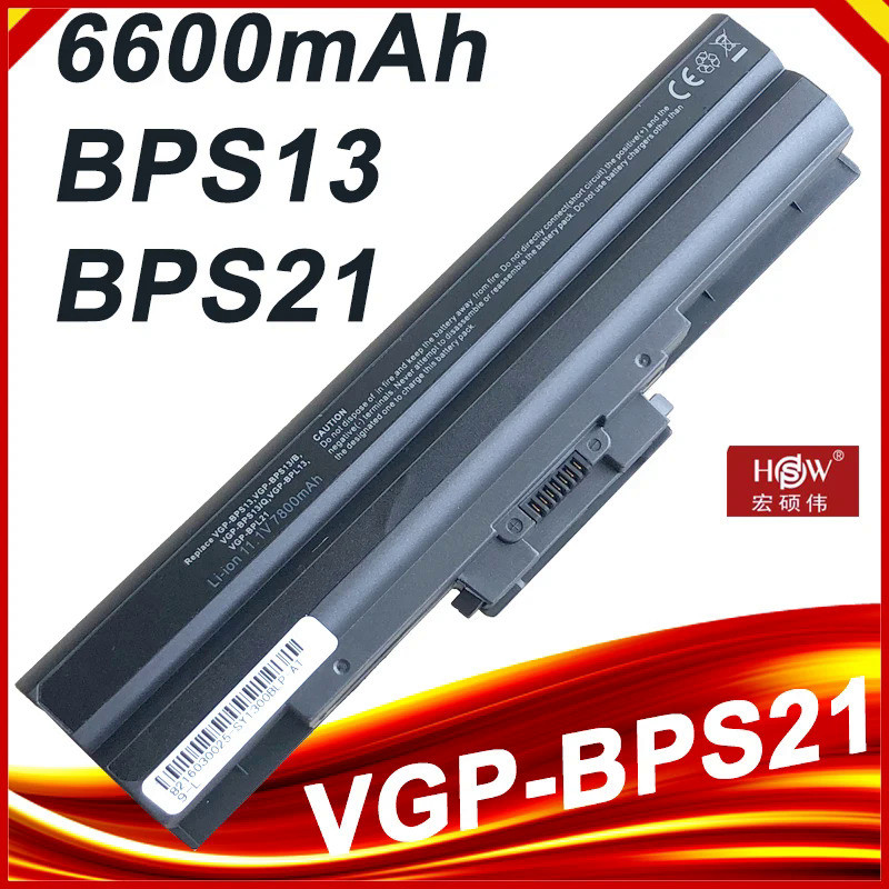 11.1V 6600mAh 9 Cell VGP-BPS13 VGP-BPS21 VGP-BPS21A Battery For Sony VGP-BPS21A BPS21B BPL21 VGP ...