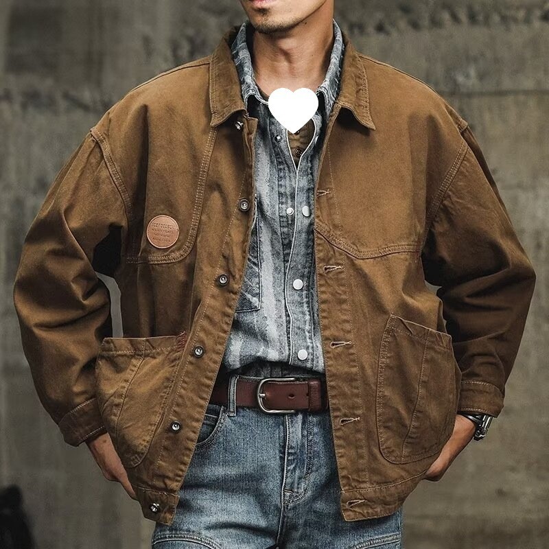 ชายเสื้อแขนยาวใหม่ American Retro Workwear ฤดูใบไม้ร่วงแฟชั่นแบรนด์หลวม ...