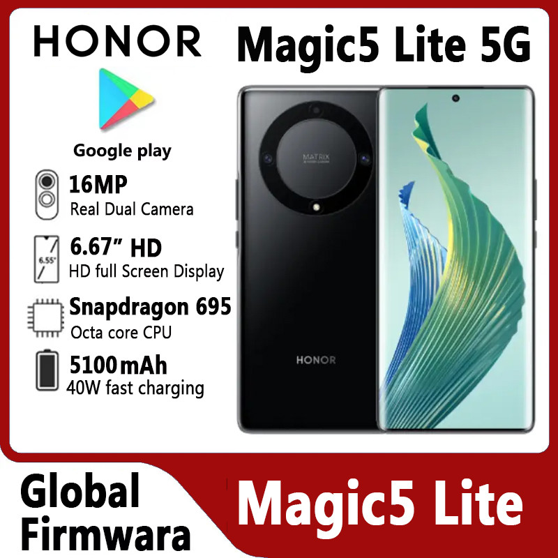 Global Version Honor Magic 5 Lite 5G X9a 6.67 นิ้ว AMOLED 120Hz จอแสดงผล 64MP Triple กล้อง ...