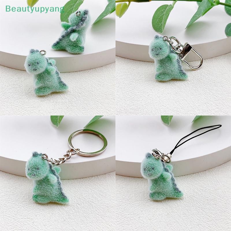 [Beautyupyang] 3D Flocking สีเขียวไดโนเสาร์พวงกุญแจการ์ตูนตุ๊กตาสัตว์ ...