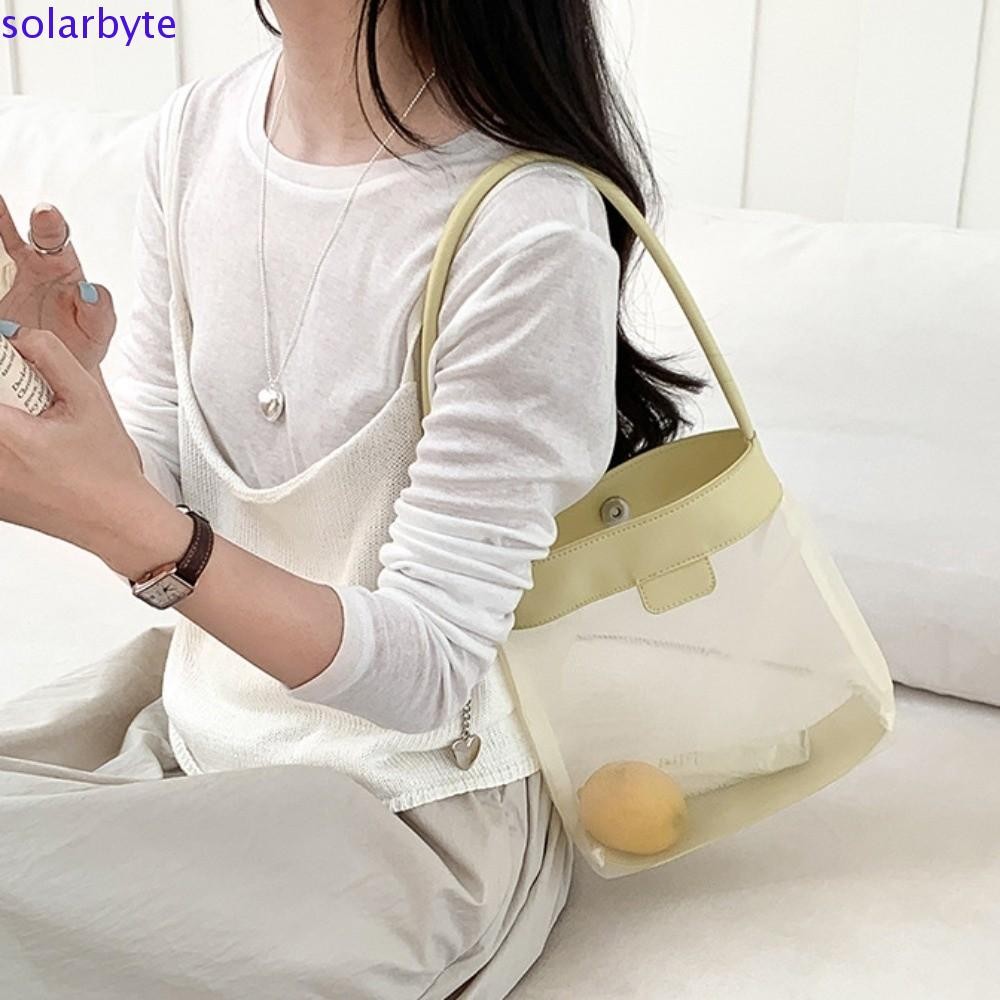 SOLARBYTE กระเป๋าสะพายไหล่ หนัง PU และตาข่าย น้ำหนักเบาทาข่าย ความจุขนาดใหญ่ เหมาะสำหรับการใช้ ...