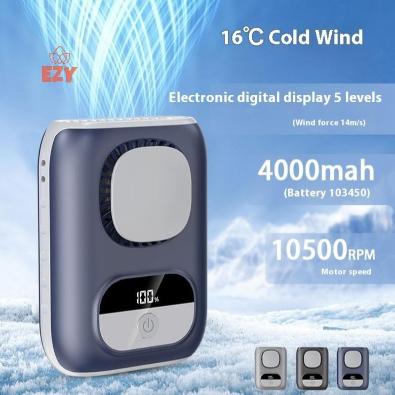 EZY 3 ซม.บาง Tiny แบบพกพาเอวพัดลม 4000mAh คลิปคอส่วนบุคคลพัดลม LED 12H ทํางาน 5 ความเร็ว ...