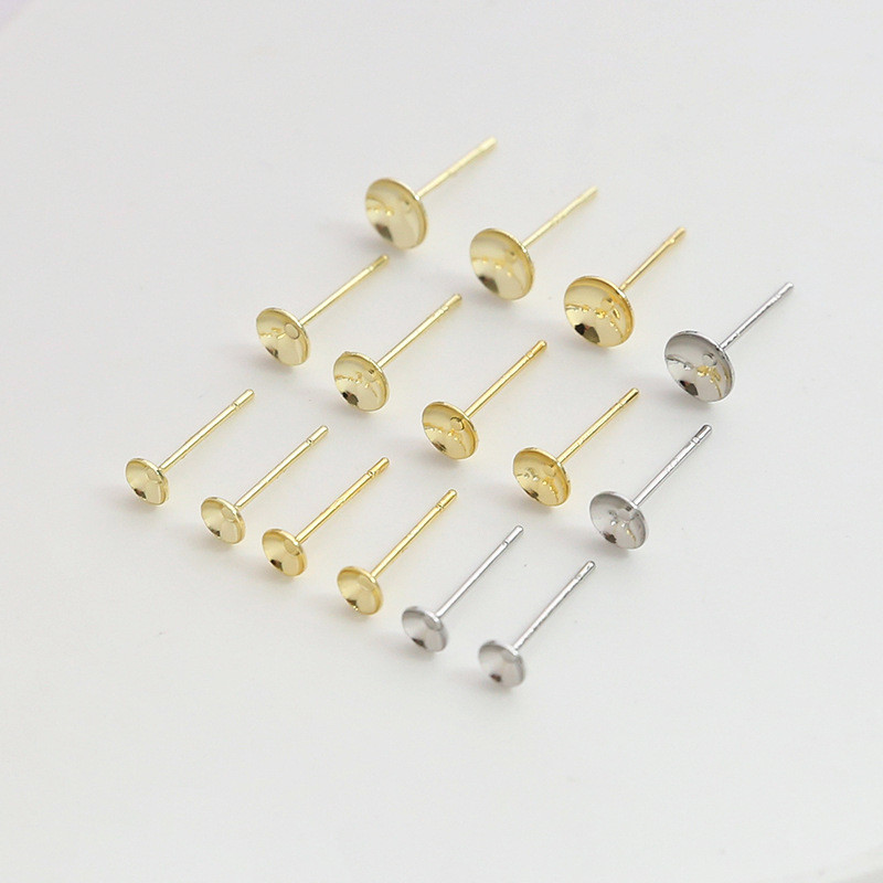 14K หุ้มด้วยทองคำแท้ชุบด้วยไฟฟ้าชามกลมเข็มต่างหู S925เข็มเงิน DIY ต่างหูทำด้วยมืออุปกรณ์เสริม ...