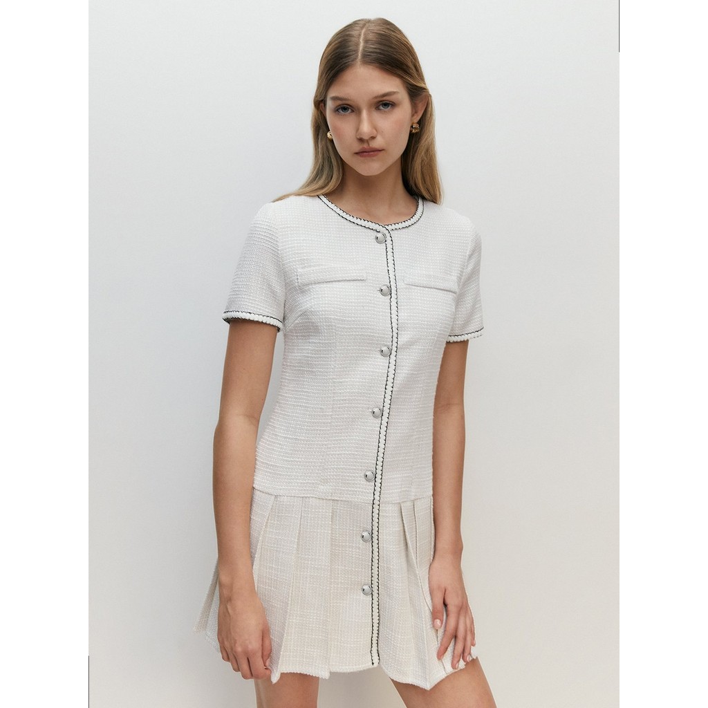 [Pomelo] มินิเดรสผ้าทวีดเแบบติดกระดุมทั้งตัว / Silver Button Short ...