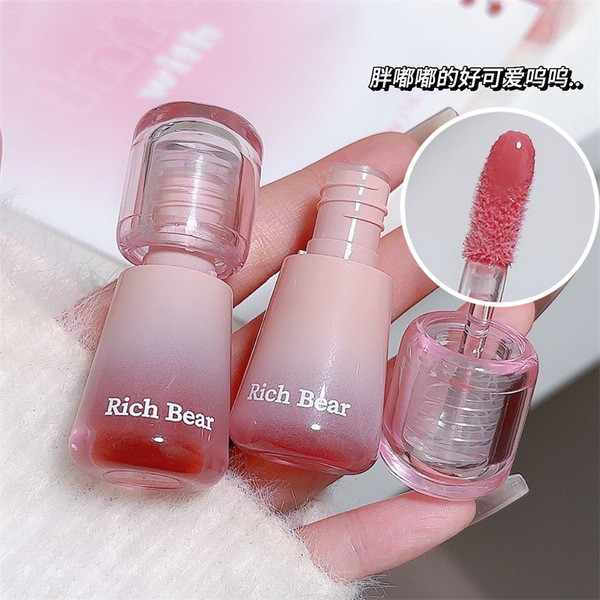 ลิป 4u2 ลิป RichBear Mushroom Head Bubble Bear Lip Glaze ฟิล์มให้ความชุ่มชื้นนักเรียนแต่งหน้า ...