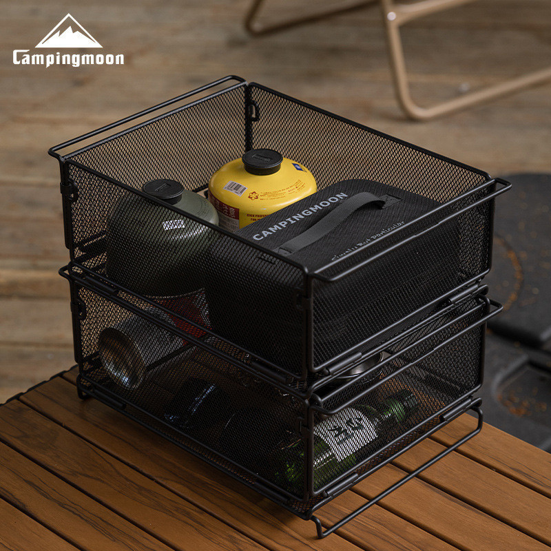 CAMPINGMOON CK-24BK โต๊ะ Igt กลางแจ้งหนึ่งยูนิตรวมตะกร้ากรองน้ำมัลติฟังก์ชั่นเหล็กดัดกรงเก็บของ ...