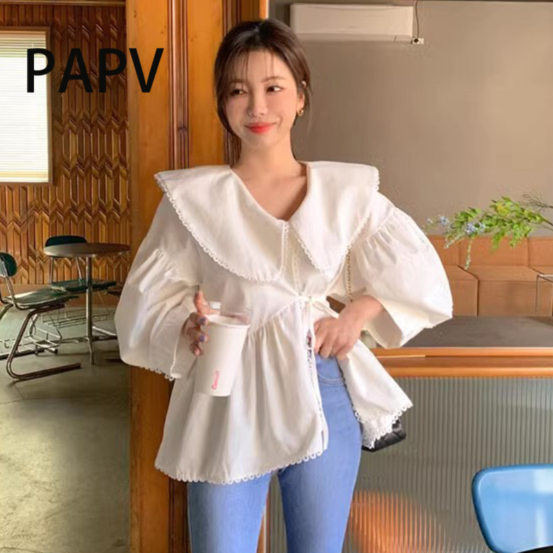 Papv Chic Age Reduction Doll Collar Side Tie Lantern Sleeve Shirt 5560 ...