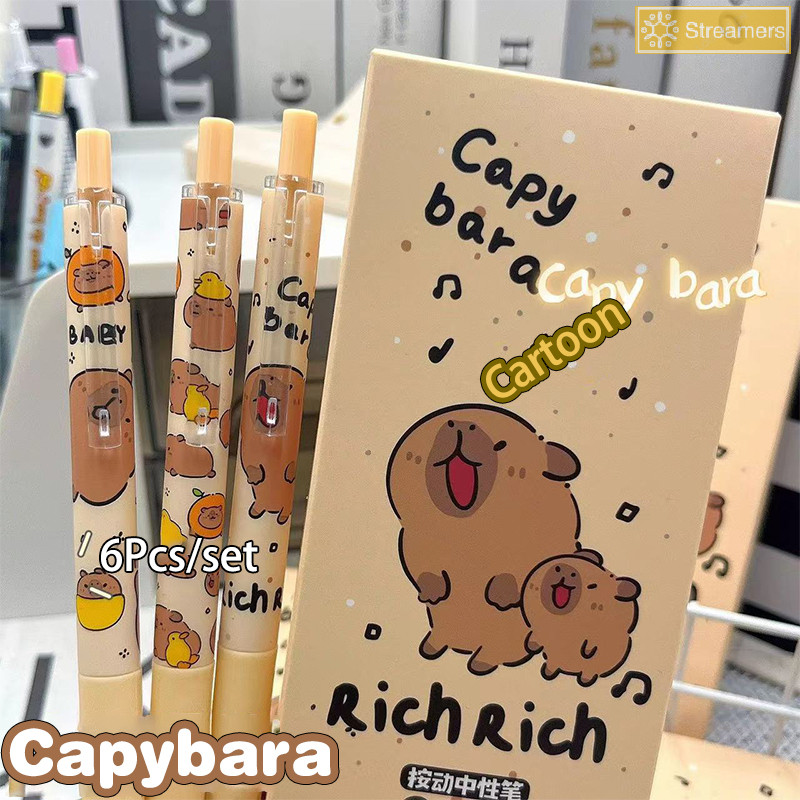 {Streamers} 6 ชิ้น Kawaii การ์ตูน Capybara ปากกาเจลน่ารัก Quick-Drying ...