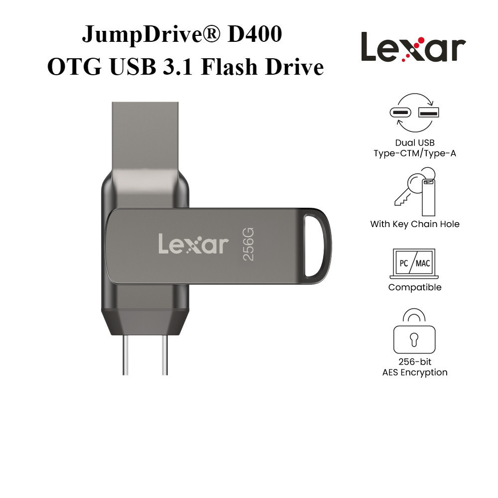 Lexar JumpDrive® Dual Drive D400 ความจุ 32GB - 256GB OTG, USB 3.1 Type ...