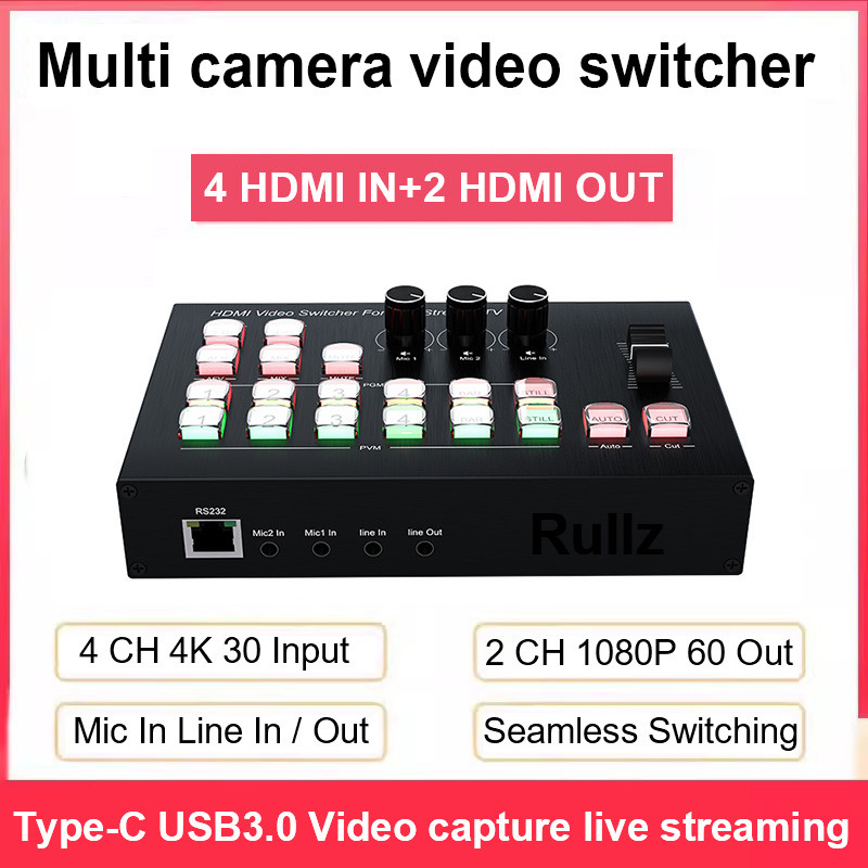 4k 4 Channel HDMI Multi Camera Streaming Live Production Video Mixer ...