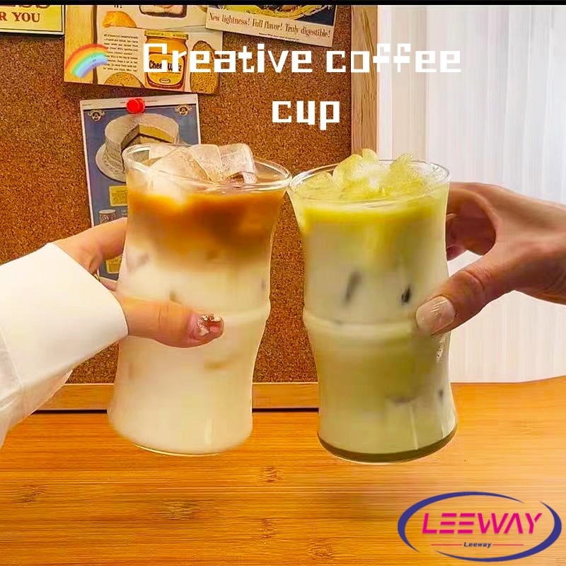 Leeway 400ml ถ้วยกาแฟทรงไม้ไผ่ แก้วมินิมอล ถ้วยน้ำผลไม้สไตล์แฟชั่น Creative glass | Shopee Thailand